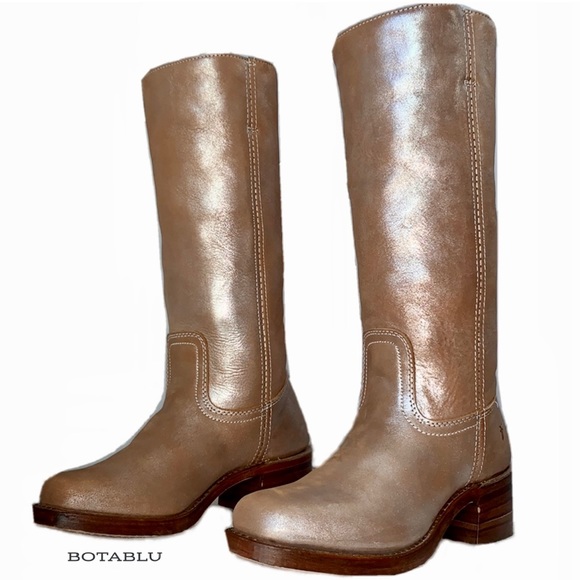 Frye | Shoes | Frye Campus Boots 4l New Metallic Silver Gold Tall ...